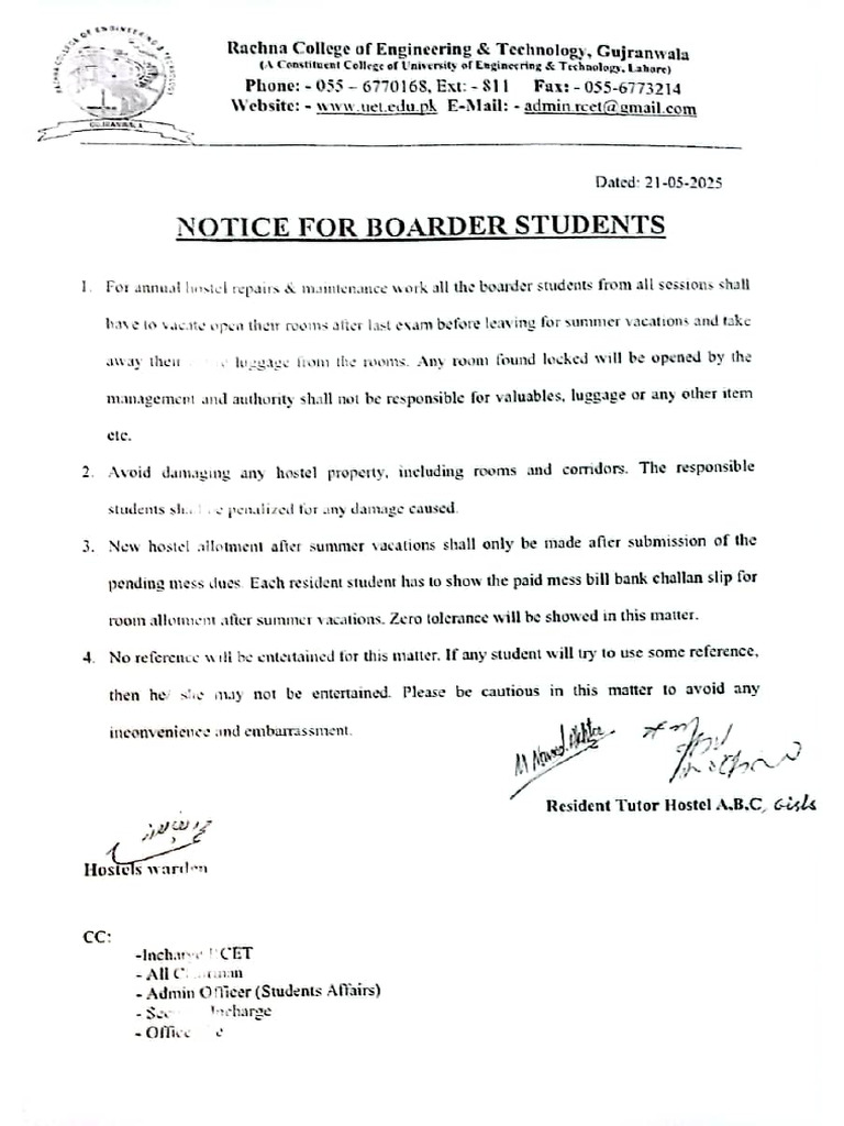 Hostel Notifications | PDF