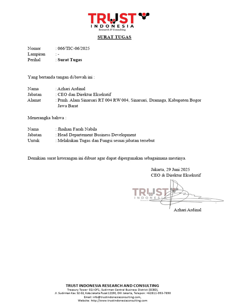 Surat Tugas Jihan | PDF