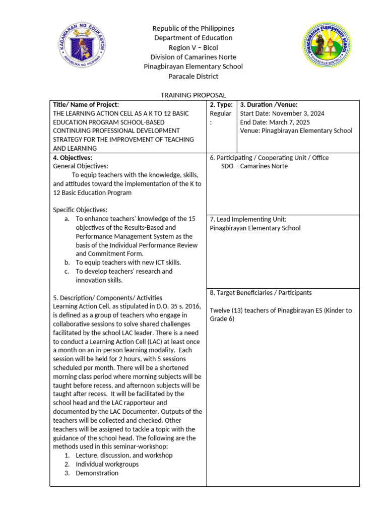 Project Proposal LAC Final | PDF | Teachers | Cognition