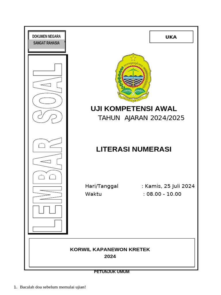 A Naskah Soal UKA Literasi Numerik KRETEK 2024 | PDF