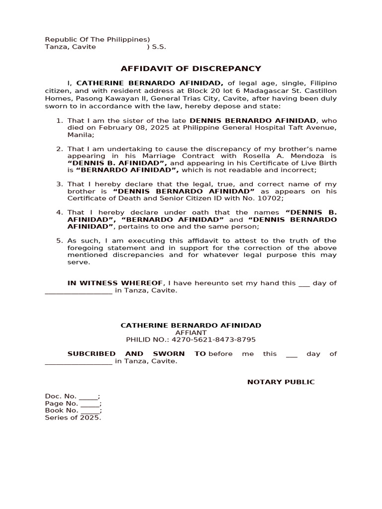 Affidavi of Discrepancy-Afinidad | PDF