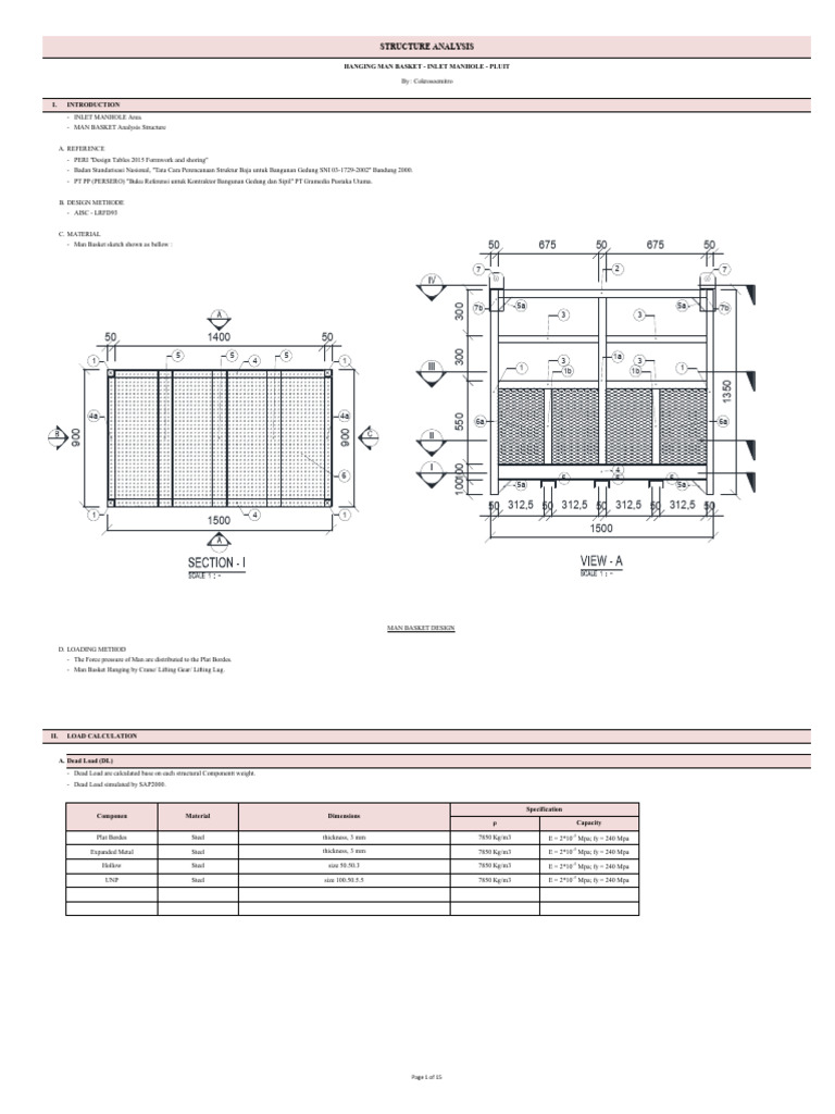 Analisa Struktur - HANGING MAN BASKET - Inlet Manhole | PDF ...