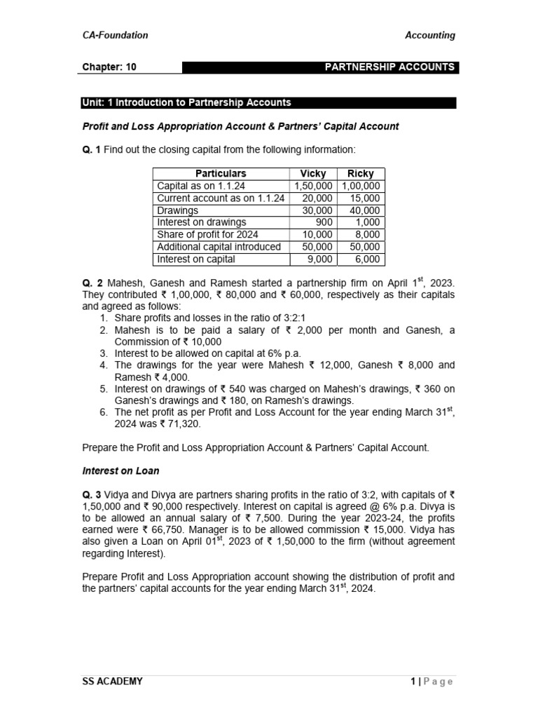 Chapter 10 Unit 1 Introduction To Partnership Accounts | PDF | Interest ...