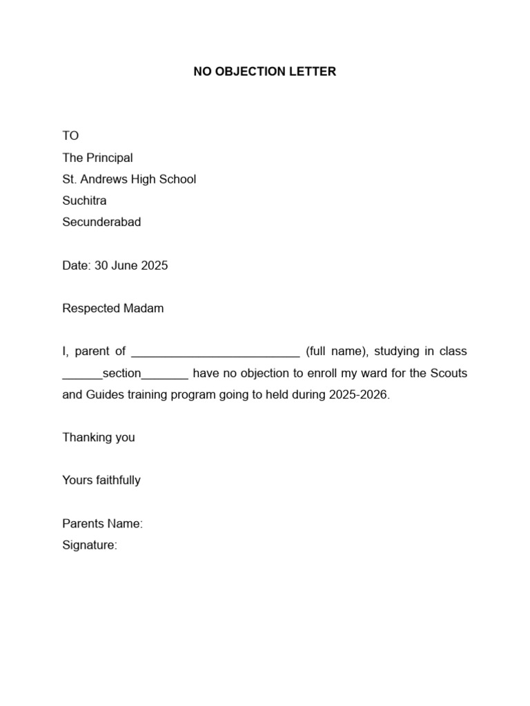 No Objection Letter | PDF
