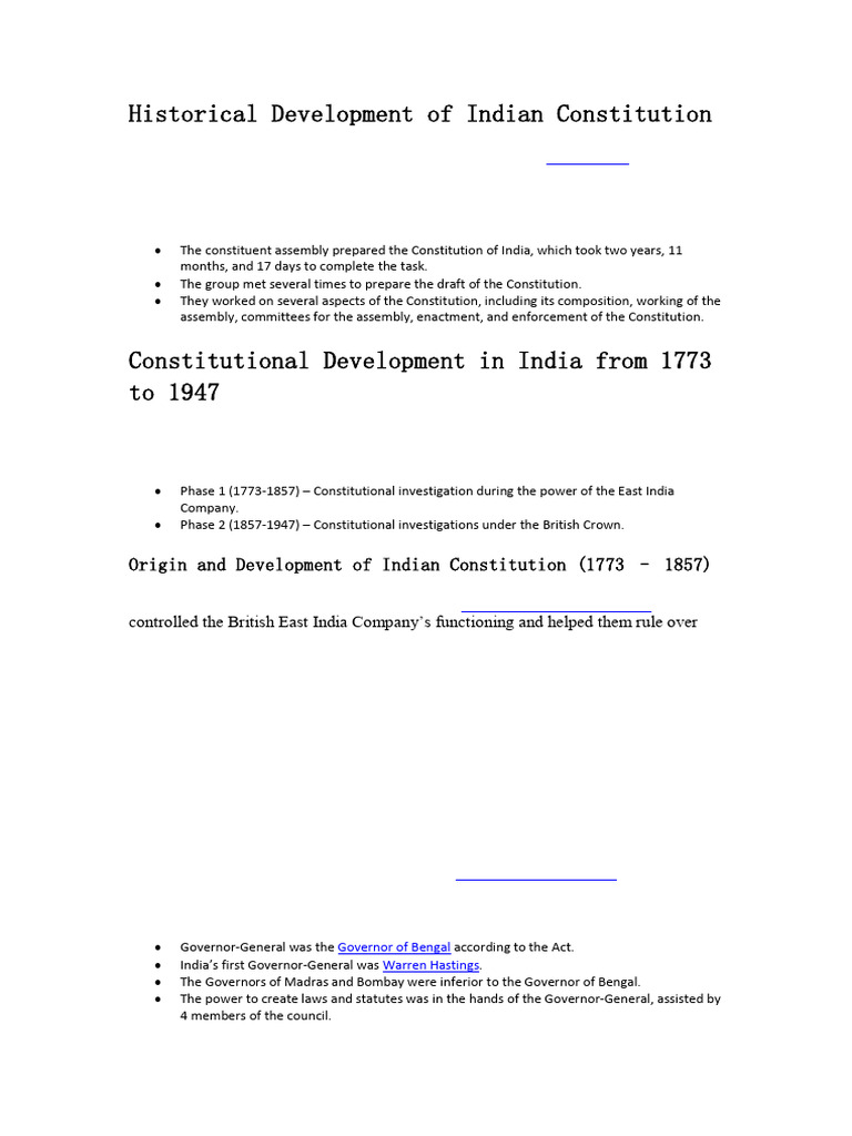 Historical Development of Indian Constitution | PDF | British Raj ...