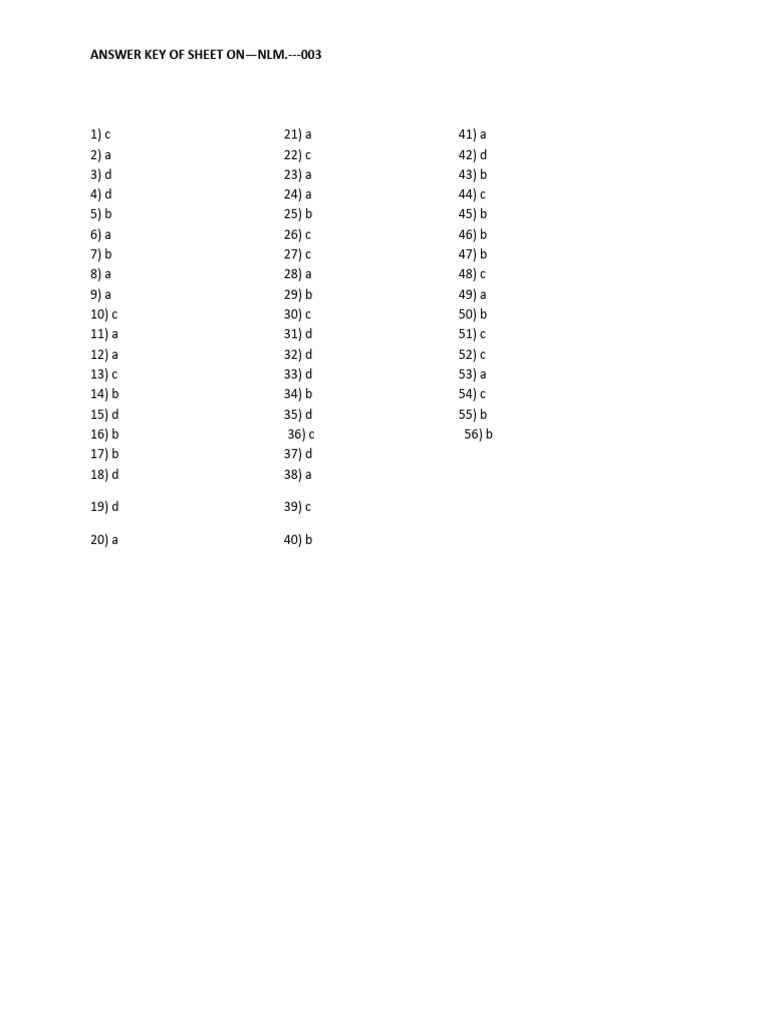 Sheet Ans Key of Nlm. 003 | PDF