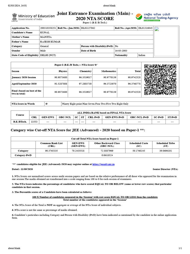 Jee Result | PDF | Qualifications | Student Assessment And Evaluation