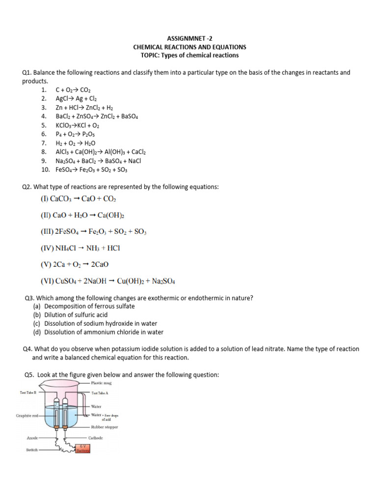 Chemical Reactions and Equations Assignment 2 | PDF | Chemical Reactions | Redox