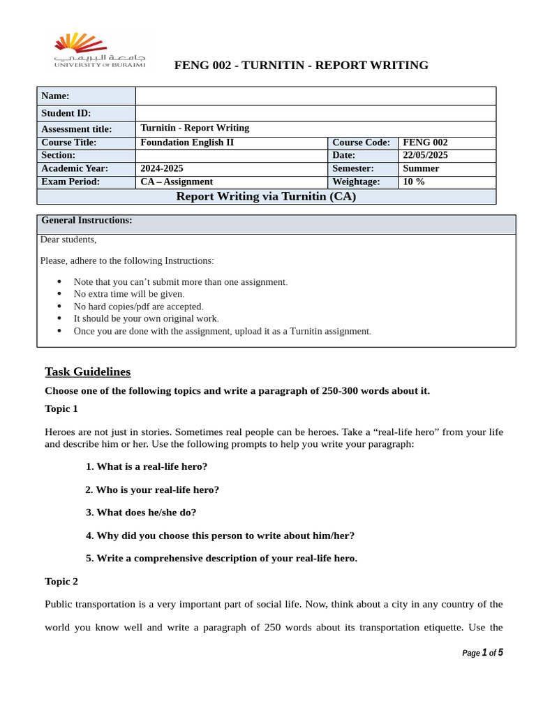 FENG002 Paper Turnitin - Report Writing | PDF | Turnitin