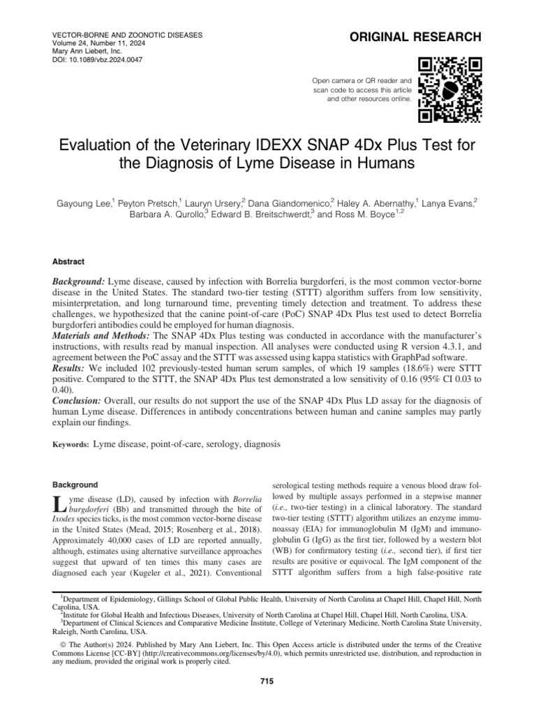 Lee Et Al 2024 Evaluation of The Veterinary Idexx Snap 4dx Plus Test ...