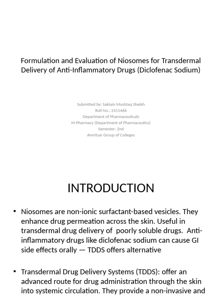 Niosomes Original Content Presentation | PDF | Pharmaceutical ...