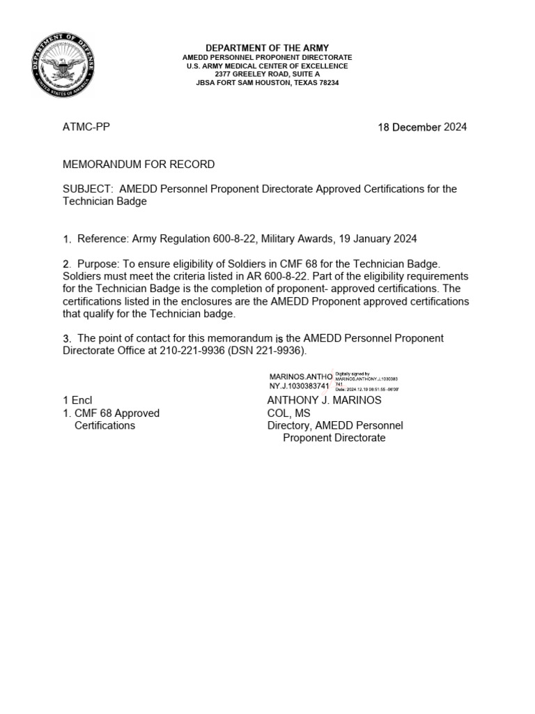 AMEDD Technician Badge Certification List | PDF | Physical Therapy ...