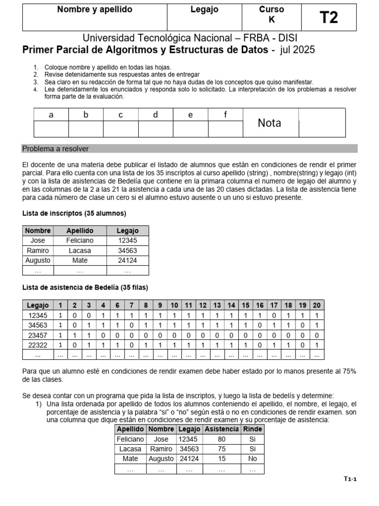 Primer Parcial - Algoritmos y Estructura de Datos | PDF | Algoritmos y ...