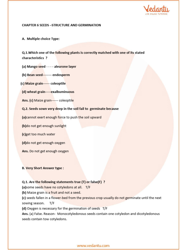 ICSE Class 9 Biology Chapter 6 Solutions | PDF | Seed | Germination