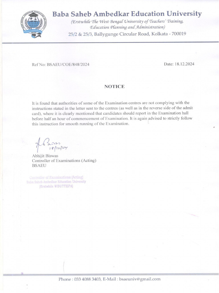 Notice For Examination Centres | PDF