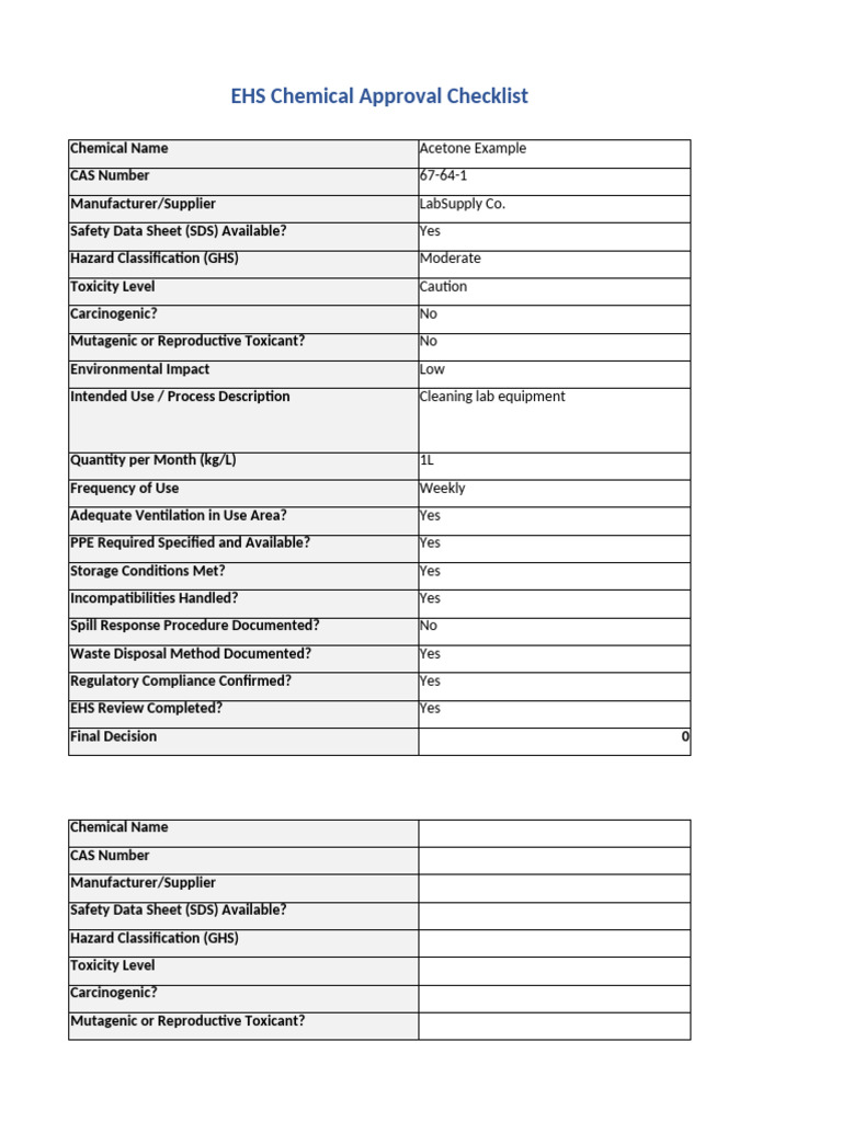Chemical Approval Checklist 3 | PDF