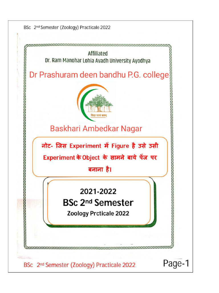 BSC 2nd Semester Zoology Practical File Sample 229020 | PDF