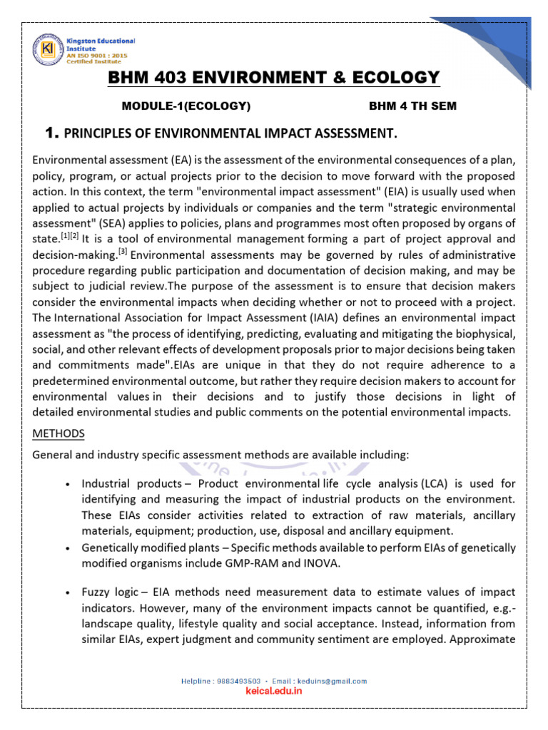 BHM Environment & Ecology (Module - 1) Part 2 | PDF | Environmental Impact Assessment