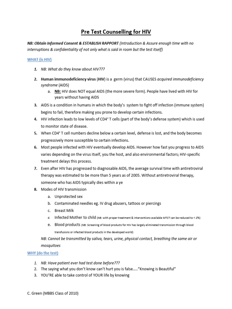 Pre-Test Counselling for HIV Testing | PDF | Hiv/Aids | Hiv
