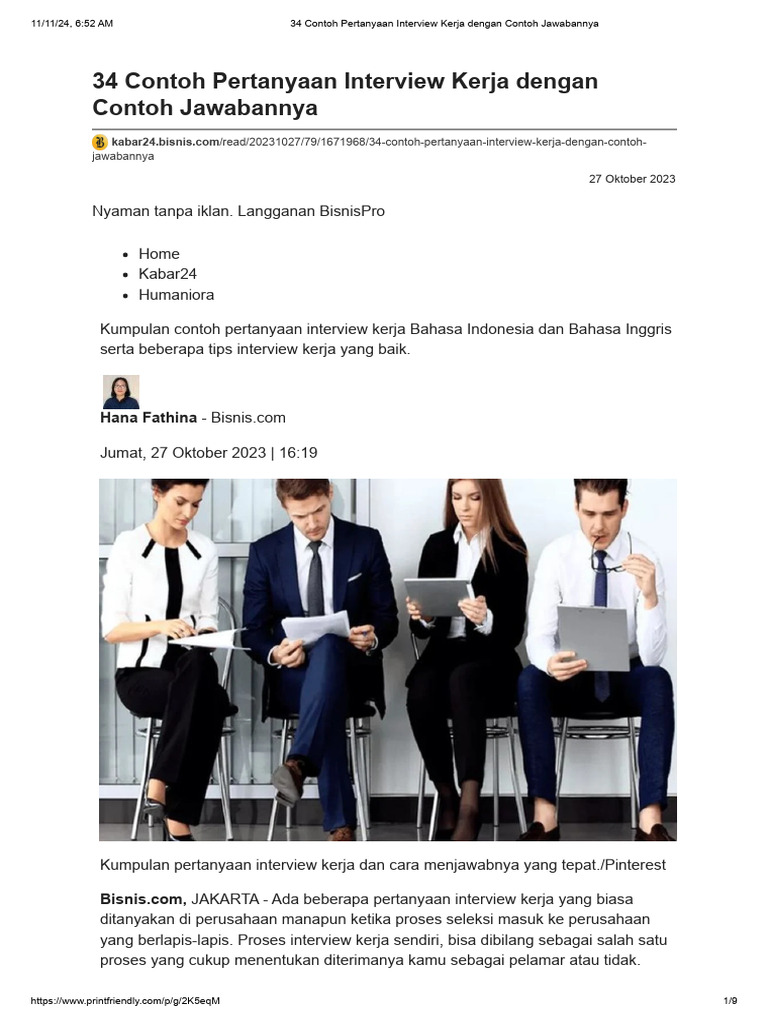 34 Contoh Pertanyaan Interview Kerja dengan Contoh Jawabannya | PDF