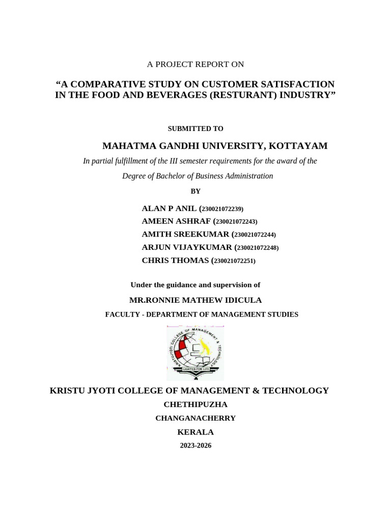 Food and Beverage Industry Project26 | PDF | Methodology | Restaurants
