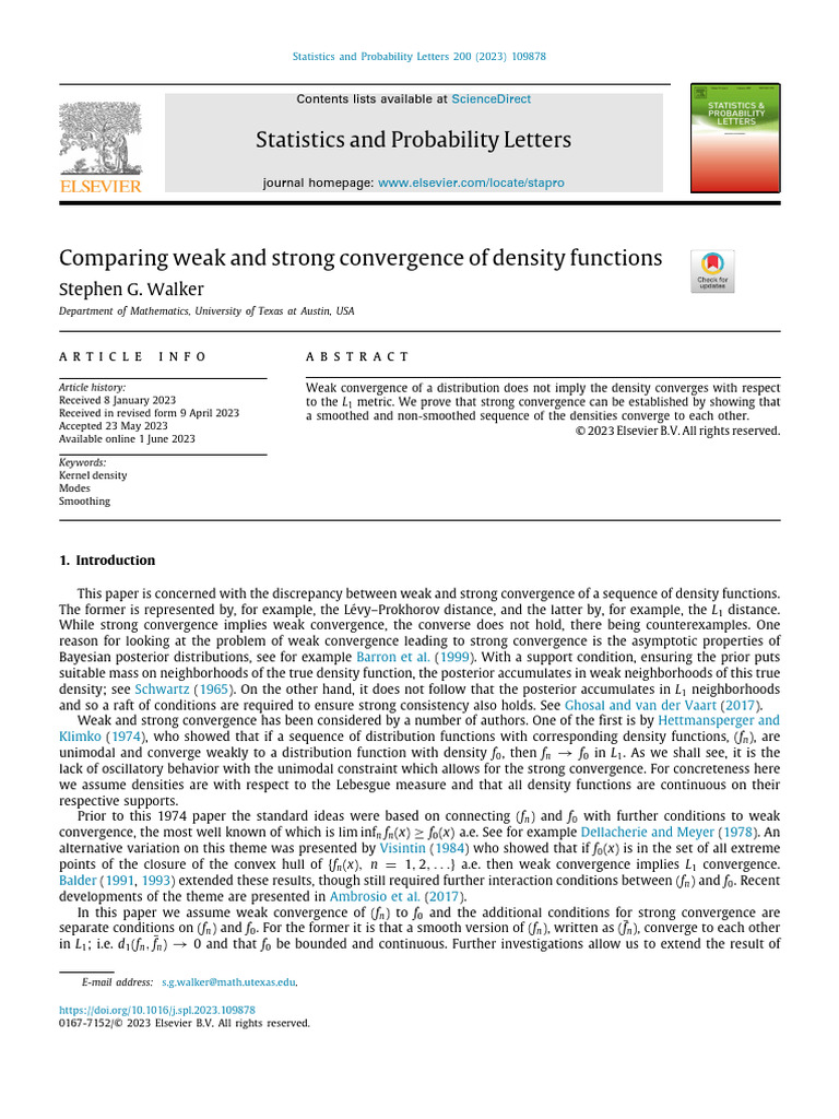 Weak vs Strong Convergence of Densities | PDF | Limit (Mathematics ...