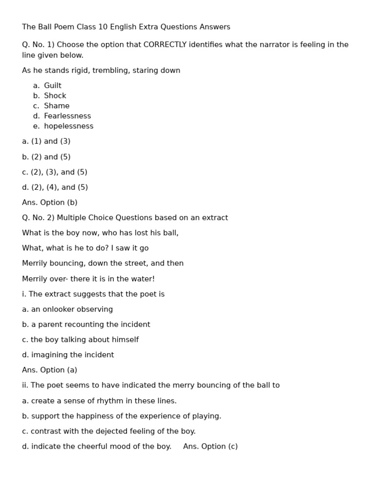 Ball Poem Analysis for Class 10 | PDF | Psychological Resilience | Grief