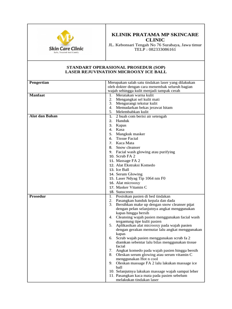 Sop Facial Dan Laser | PDF