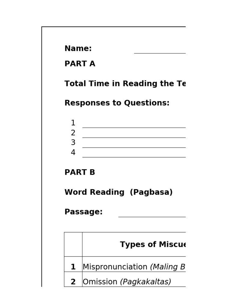 Types of Miscues in Reading Assessment | PDF | Cognitive Psychology ...