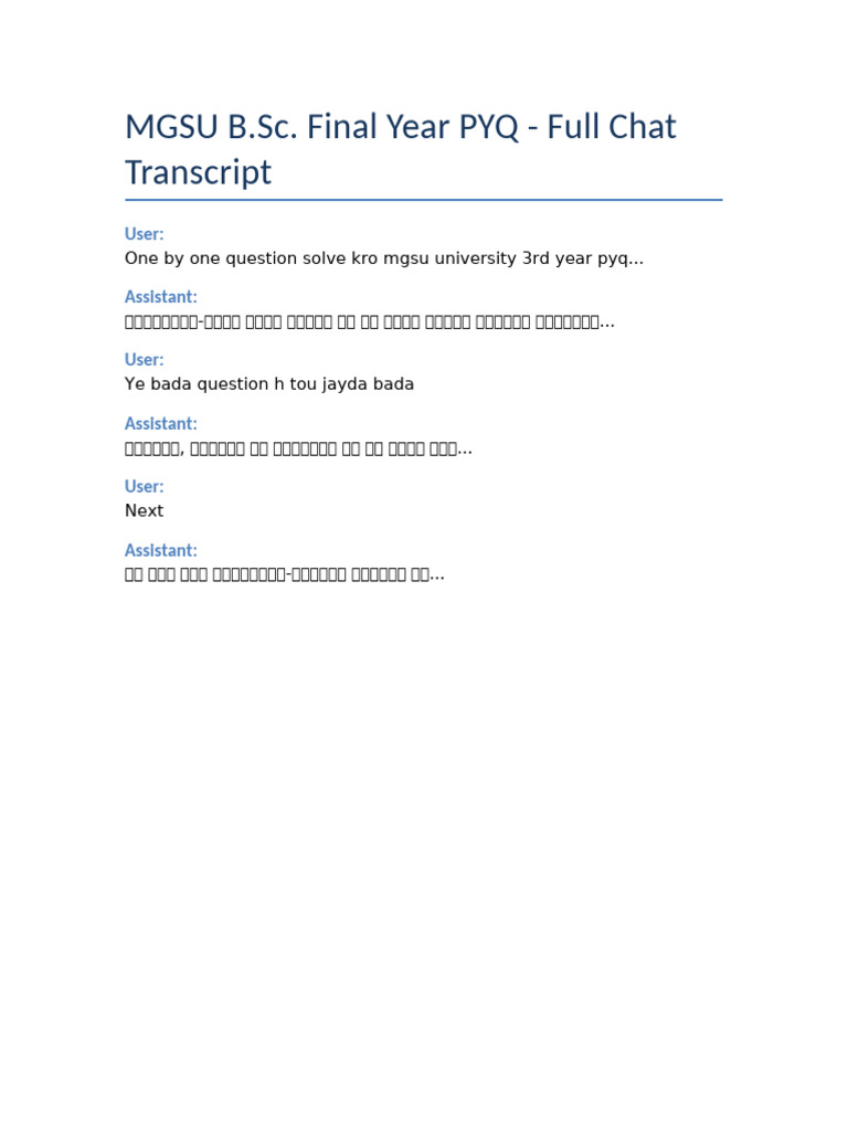 MGSU BSC Final Year PYQ Full Chat | PDF