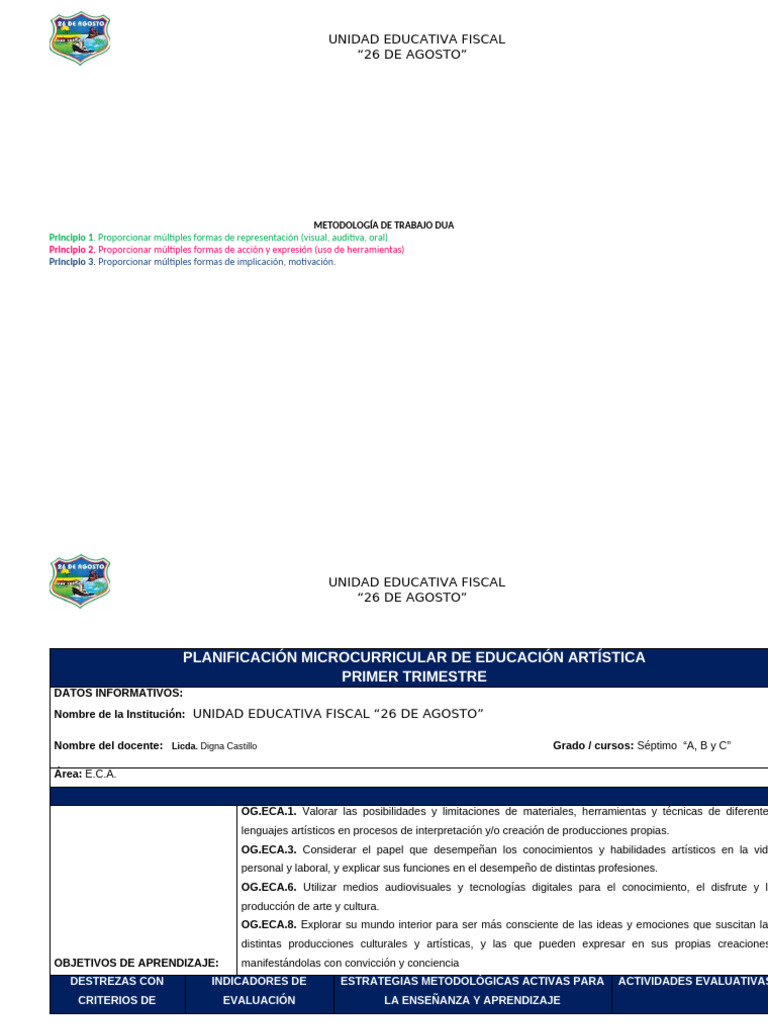 7mo - Eca - 1er - Trimestre-1 | PDF | Aprendizaje | Enseñando