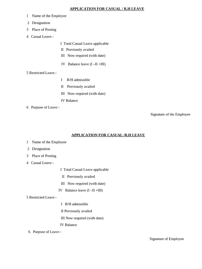 Casual Leave Application Form | PDF