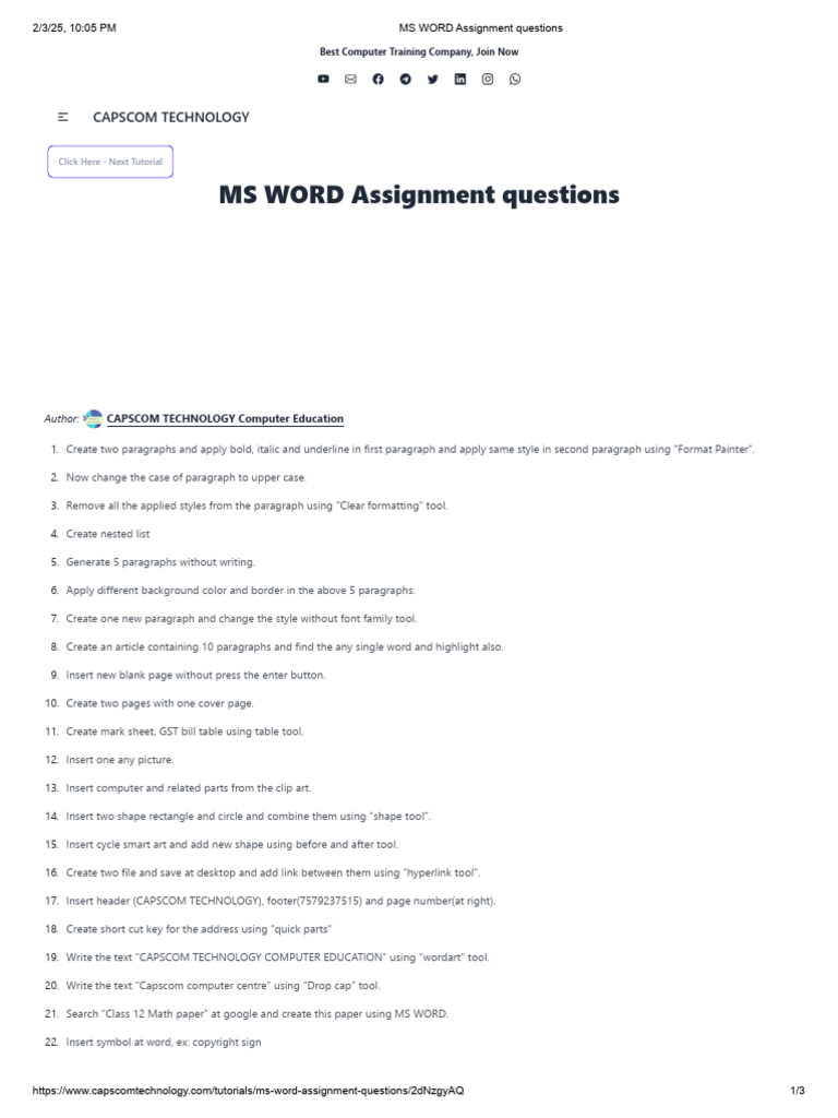 MS Word Assignment Practice Guide | PDF | Microsoft Word | Paragraph