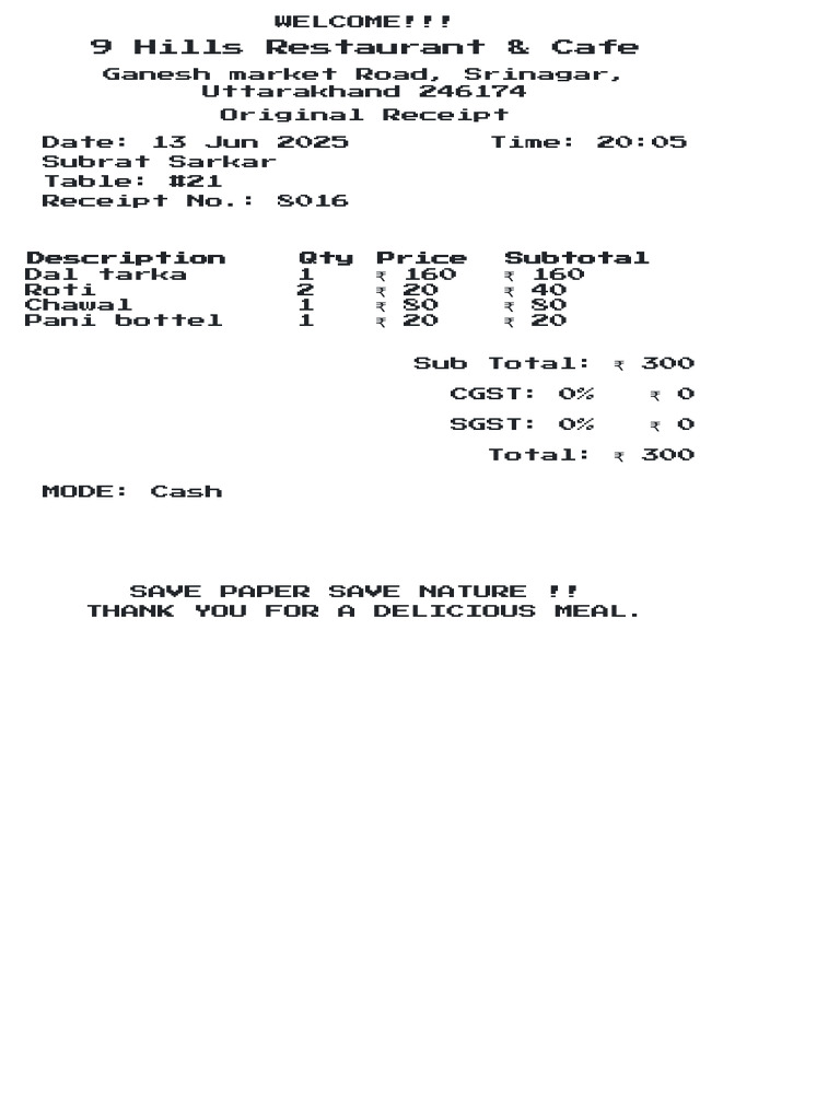 Restaurant Bill Template 1 | PDF