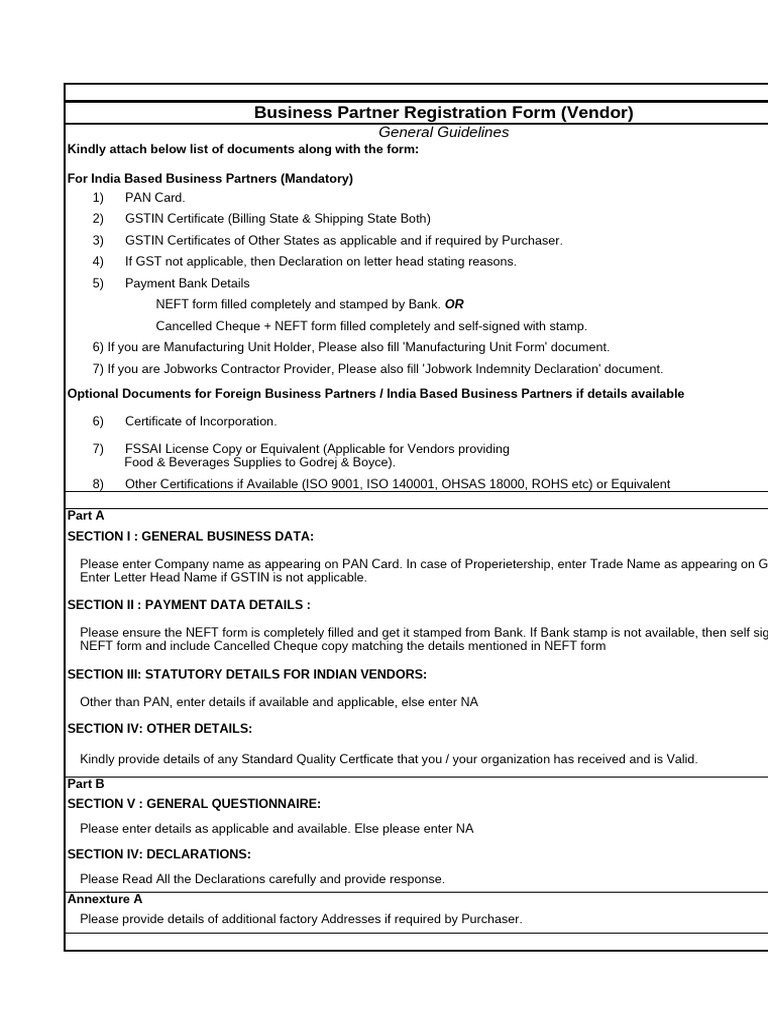 Busi Partner Regi Form V5 Vendor Part 170524 | PDF