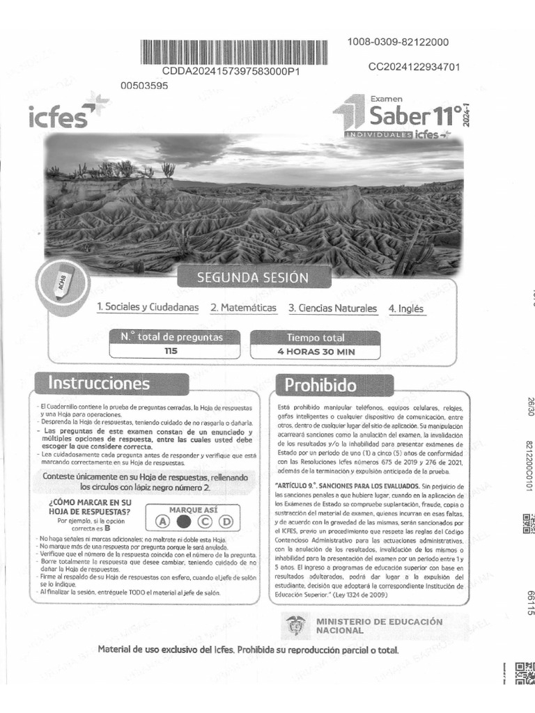 Pruebas Icfes 2024-1 Segunda Sesión | PDF