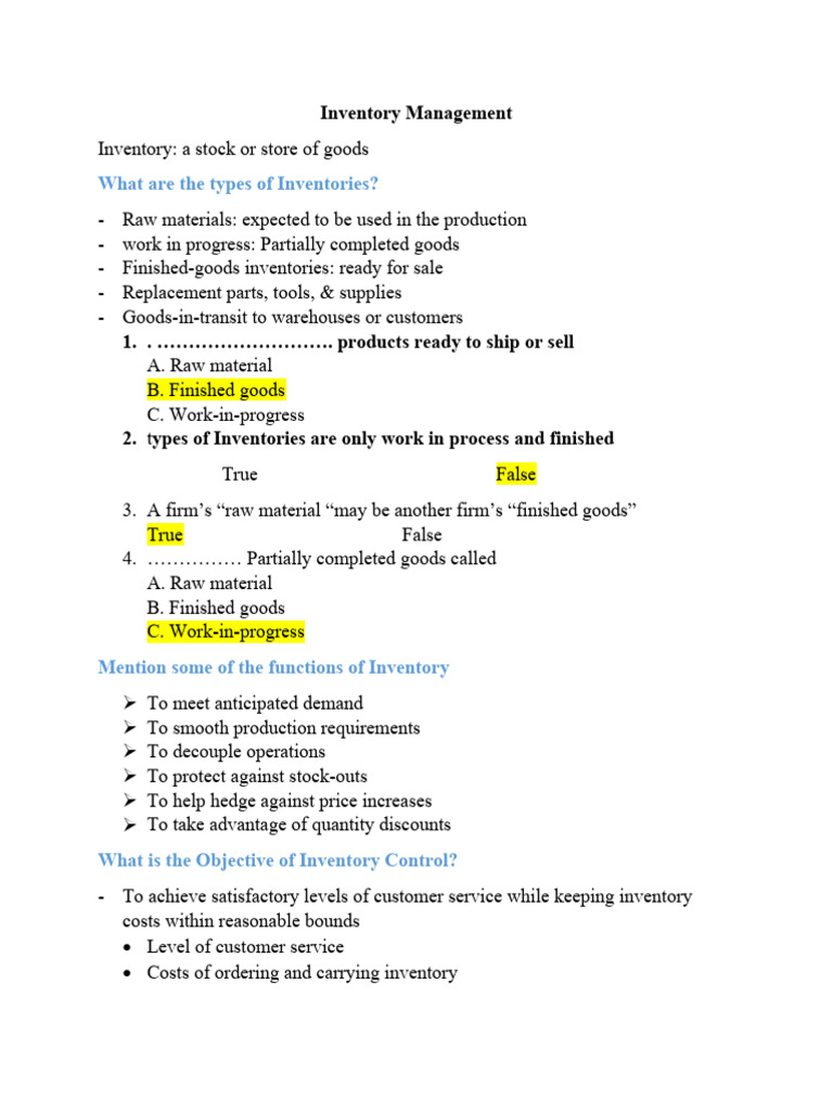 What Are The Types of Inventories?: Inventory Management | PDF ...