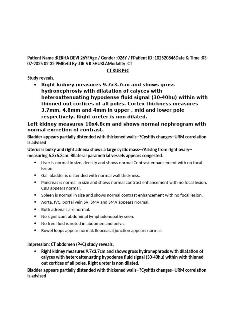 Rekha Devi 26yf - Kub Contrast (F) | PDF | Abdomen | Medical Specialties