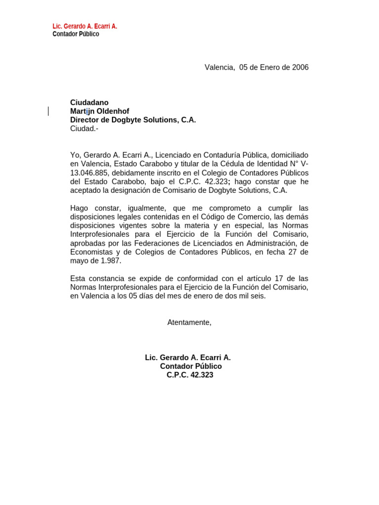 Designación de Comisario en Dogbyte Solutions | PDF