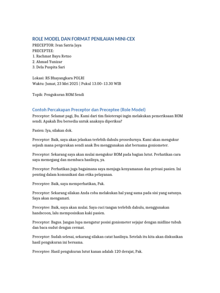 Role Model Dan Penilaian MiniCEX Dengan Percakapan.22 Mei 2025docx | PDF