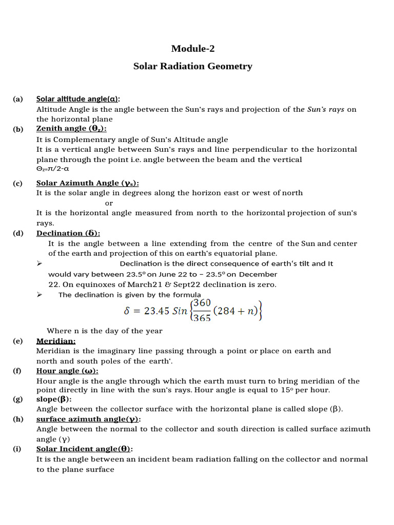 Module2. Solar Radiation Geometry | PDF | Angle | Greenhouse Effect