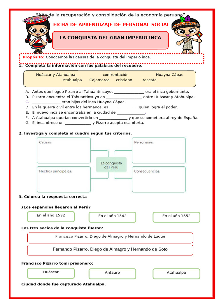 Ficha-Juev-Ps-La Conquista Del Gran Imperio Inca-Jezabel Camargo Único ...