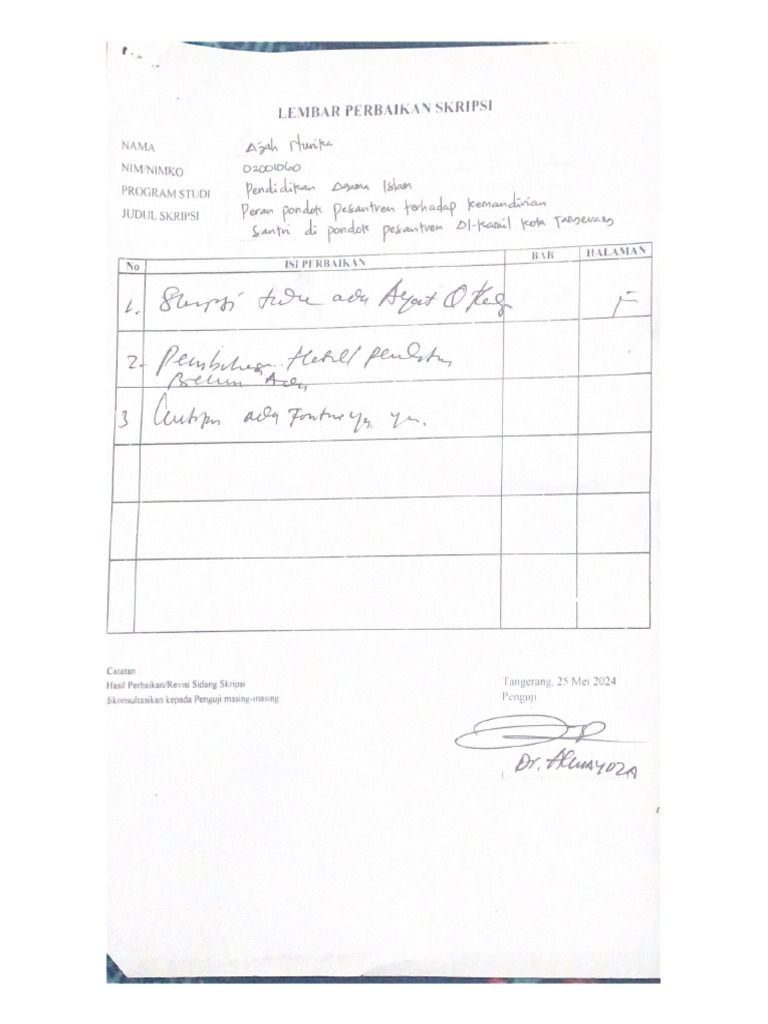 Lembar Perbaikan Skripsi 2 | PDF