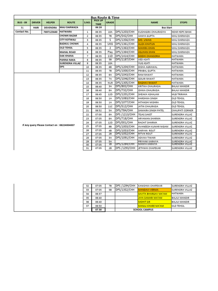 Bus Route & Time: DPS /1291/CHH | PDF