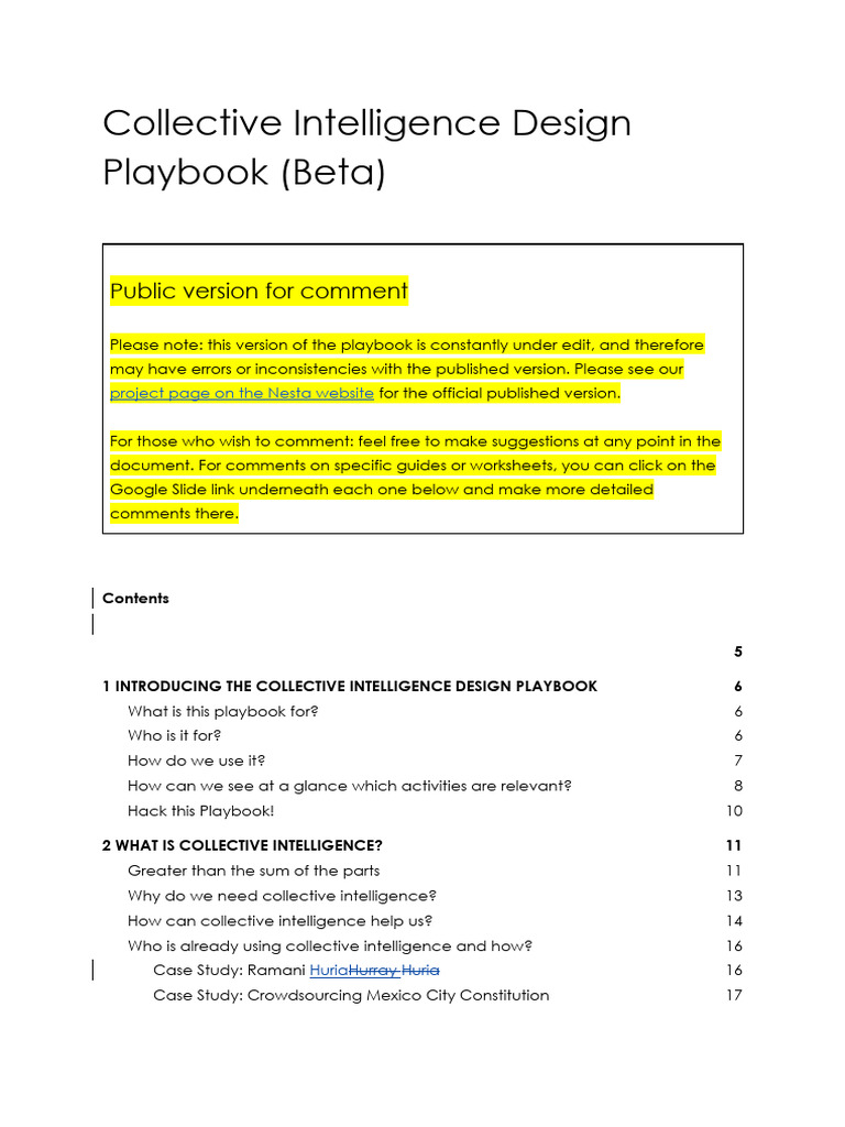 Collective Intelligence Design Playbook | PDF | Collective Intelligence