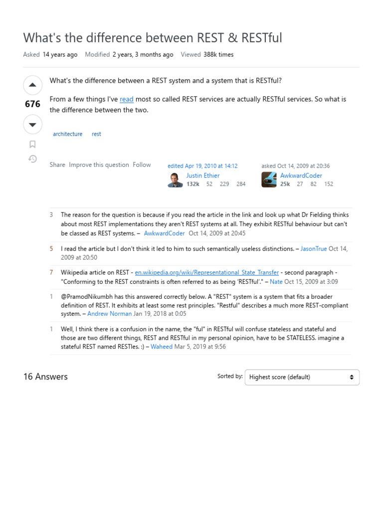 Architecture - What's The Difference Between REST & RESTful - Stack Overflow | PDF | Json | Web ...