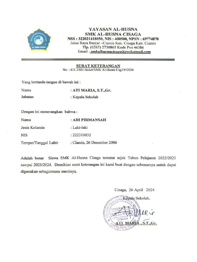 Adi Surat Masih Sekolah | PDF