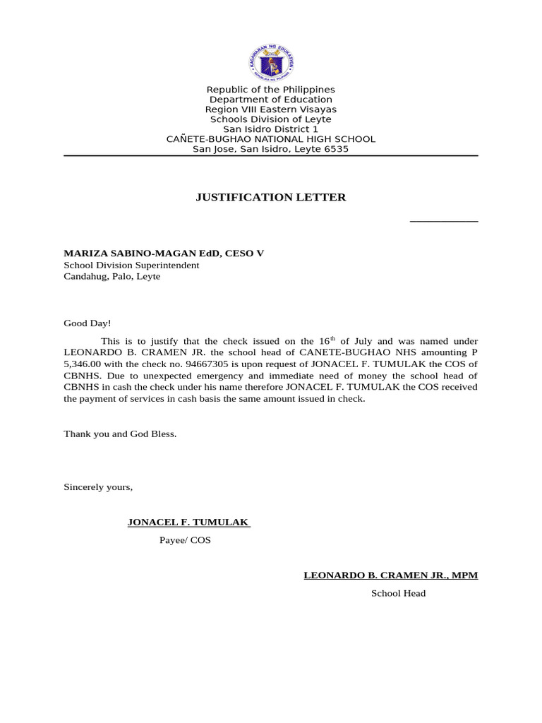 Justification Letter (AutoRecovered) | PDF | Money | Business