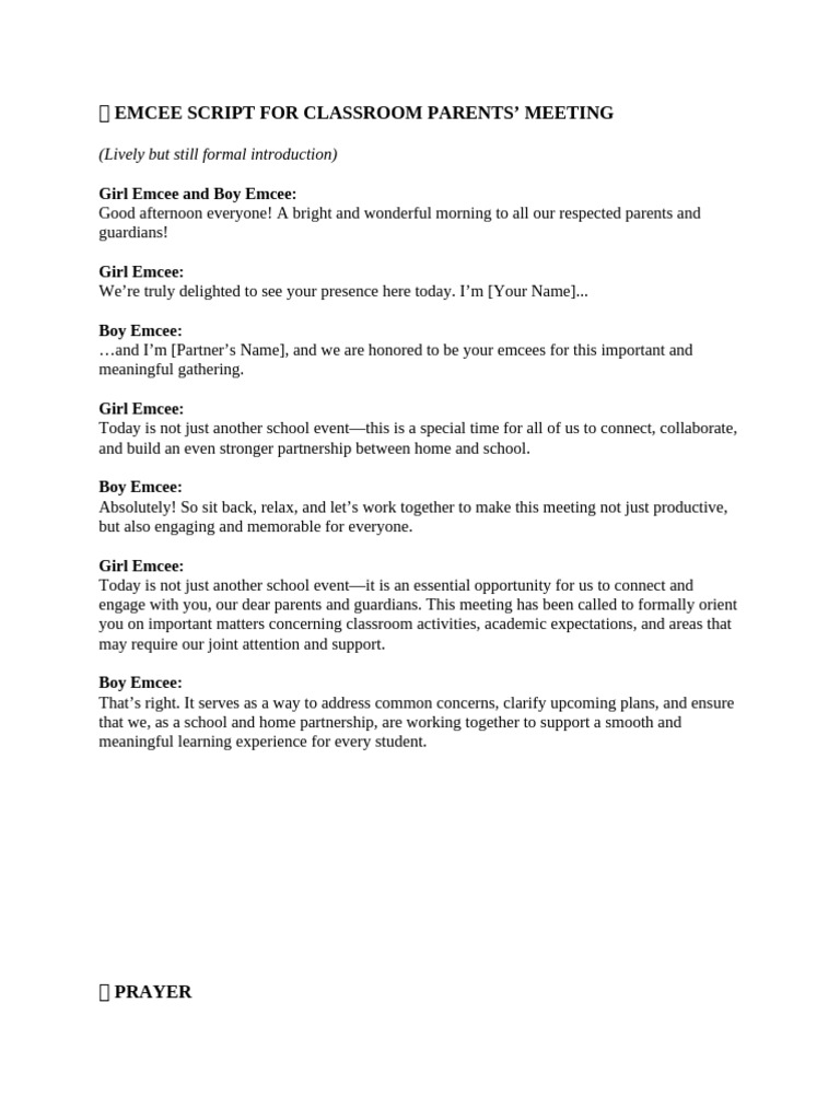 ? Emcee Script For Classroom Parents | PDF