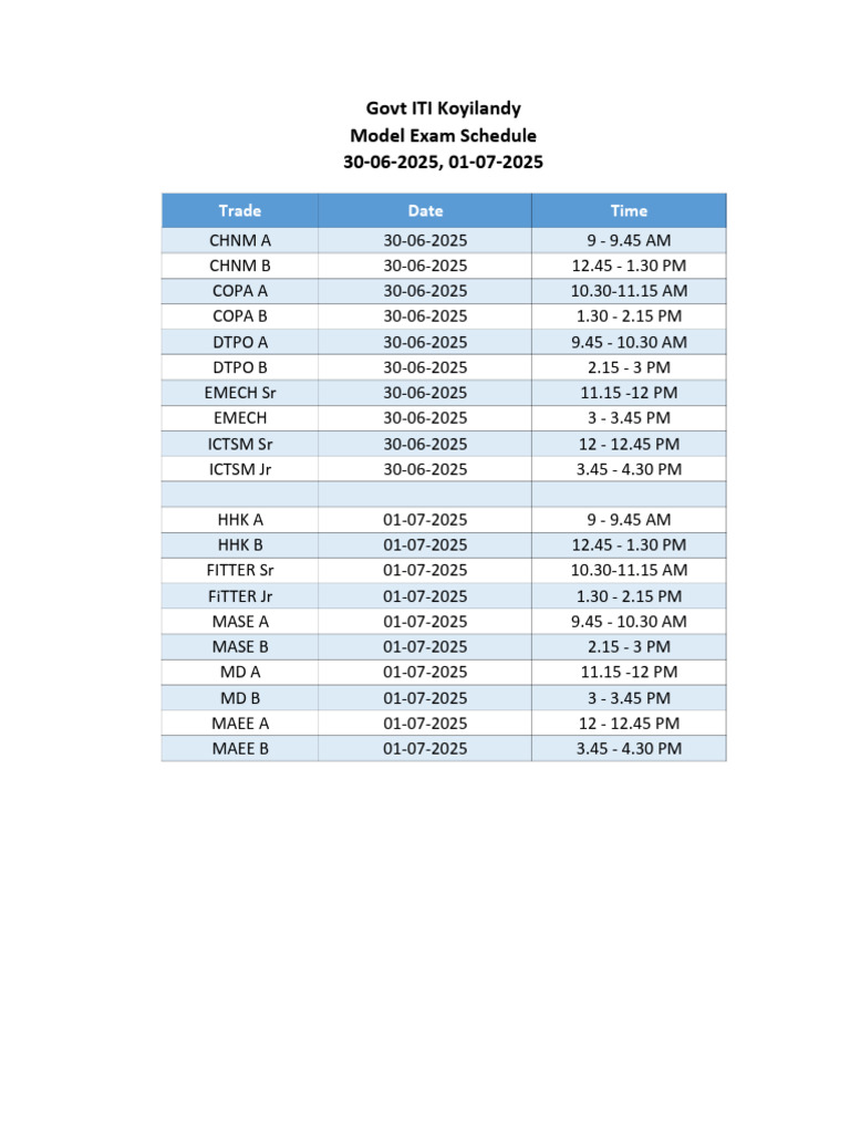 CBT Time Table Model | PDF
